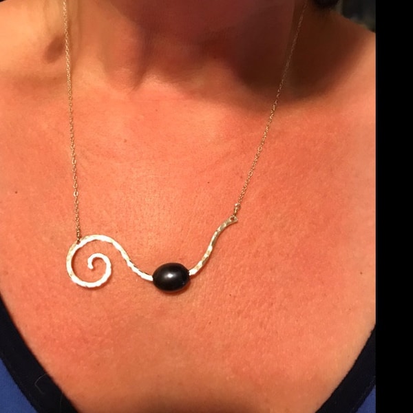 Koru Pendant, Black Pearl Pendant, Wave Necklace, Infinity Pendant ...