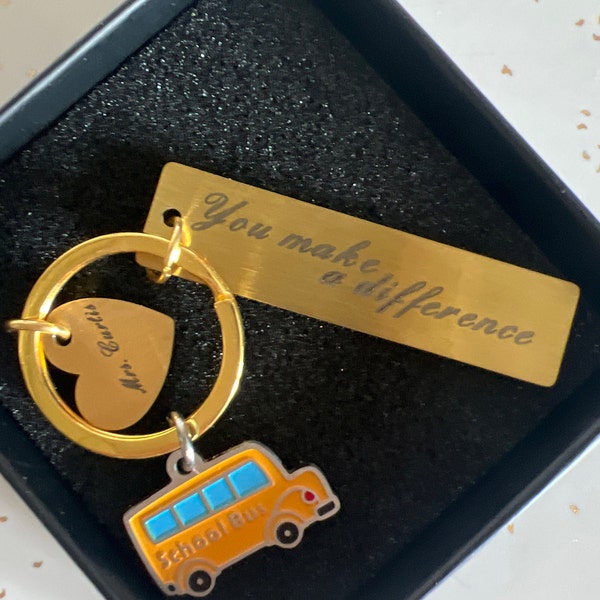 School Bus Keychain Personalized, Custom Keychain for School Bus Driver ...