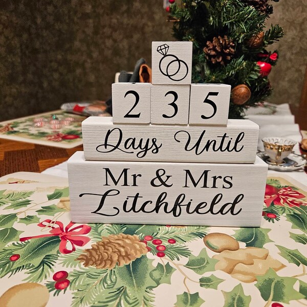 Engagement Gift Wedding Countdown Blocks Days Until/years as Custom Mr and Mrs Gift for the ...