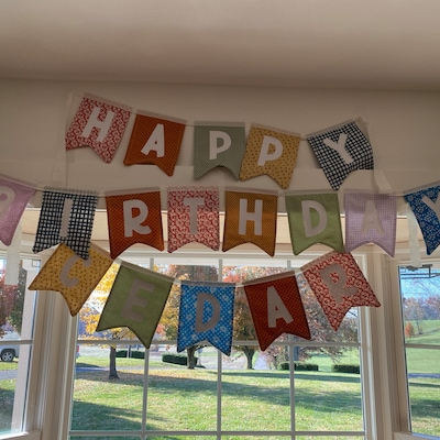 Fabric Happy Birthday Banner Rainbow Fabric Birthday Banner Sustainable ...
