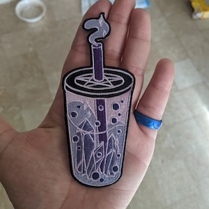 Witch Boba Patch 5 Iron on Embroidered Patch Bubble Tea Crystal Pentacle Pentagram Witchcraft ...