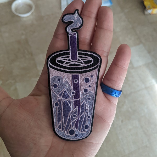 Witch Boba Patch - 5" Iron on Embroidered Patch - Bubble Tea Crystal ...