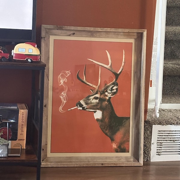 Buck Smoking a Cigarette Vintage Poster Art Funny Whitetail Deer Retro ...