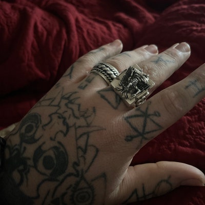 Baphomet Pentagram Caduceus Ring for Unisex Made of Sterling - Etsy