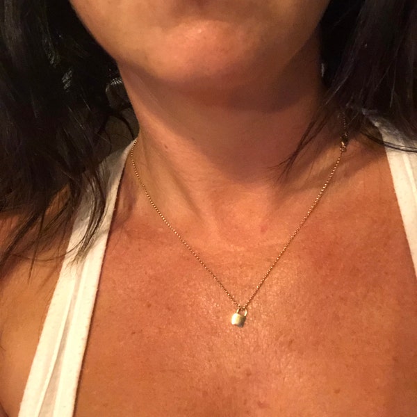 14K Solid Gold Padlock Pendant, Dainty Padlock Necklace, Padlock Charm ...