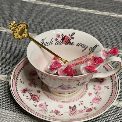 Lovely Rude Teacup and Saucer Set, 8 Oz, Porcelain. - Etsy