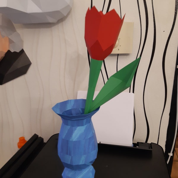 Papercraft Flower, 3D Tulip, Build Your Own, DIY Flower, Low Poly Paper ...