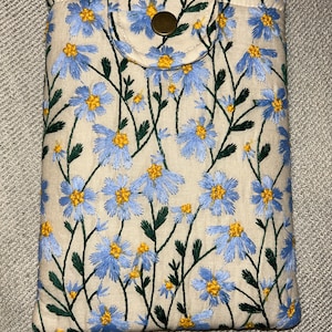 Blue Beige Daisy Embroidered Book Sleeve, Kindle Sleeve, Ereader Cover ...