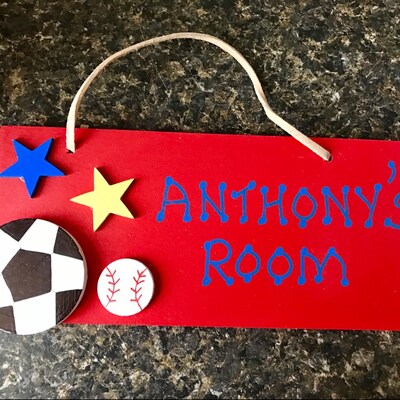 SPORT Door Sign, Hand Personalized. Soccer, Baseball, Stars Cutouts ...