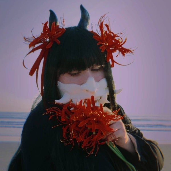 BONE BITE, Japanese Death God, Oni Demon, Handmade Half Hannya Mask. - Etsy