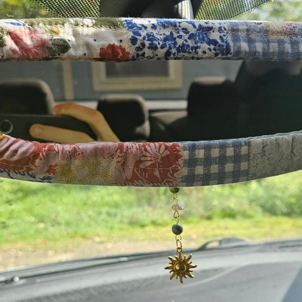Breezy Sunshine Car Charm Blue and Gold Rearview Mirror Decor Cute Boho ...