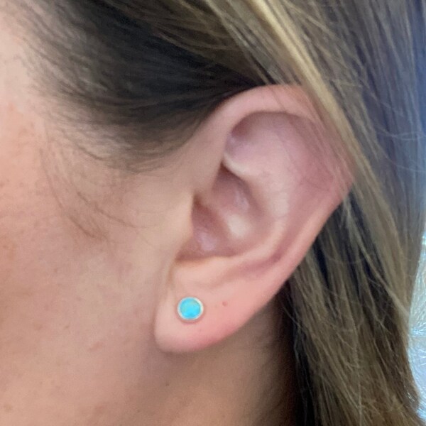 925forher Kingman Turquoise Studs 5mm 6mm 8mm Sterling Silver Stud Earrings Turquoise Jewelry ...