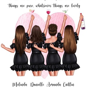 4 Friends Print, Best Friend Print, Best Friend Gift, Personalised ...