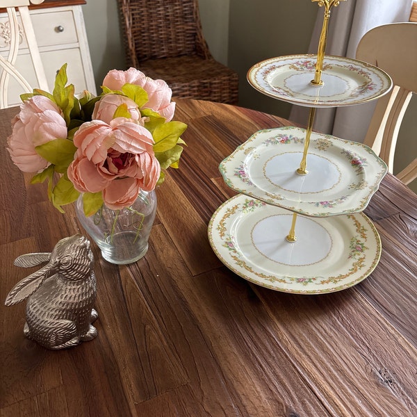 Tea Cake Sandwich Stand Mismatched China MEG Noritake 3 Tier Vintage ...