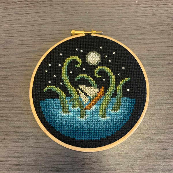 Cross Stitch Pattern - Kraken Moon and Boat - PDF Instant Download - Etsy