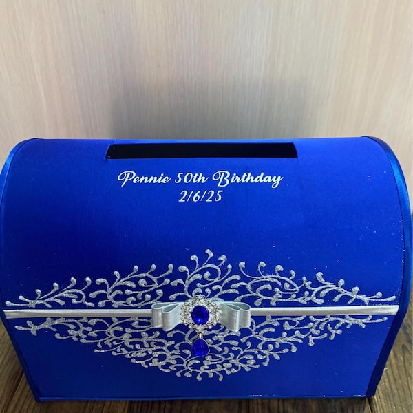 Wedding Card Box Royal Blue and Silver Wedding, Personalized, Card Box ...