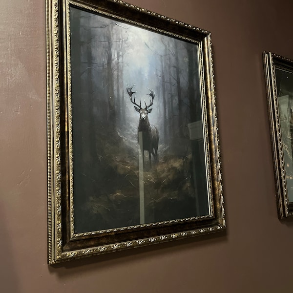 Deer in Woods | Dark Academia, Woodland Goth Decor, Dark Oil Painting ...