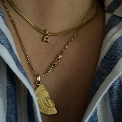 Puffy Initial Mini Bubble Letter Gold Filled Chain Necklace Stainless ...