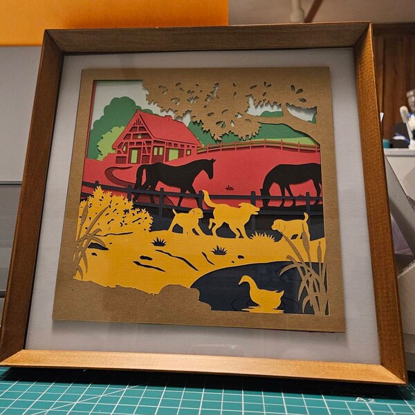 Happy Farm Shadow Box SVG, Animal Shadow Box SVG Files, Paper Cutting ...