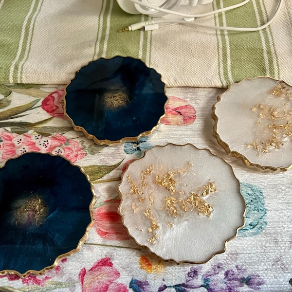 Deep Navy and Gold Coaster Sets, Large Coasters, Circular Coasters With ...