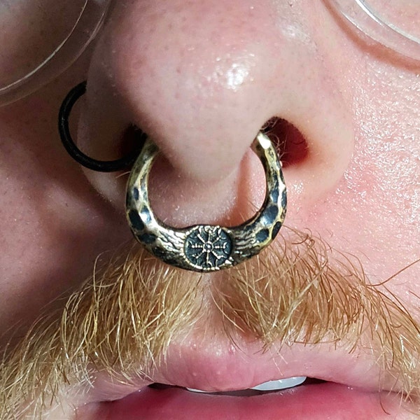 Aegishjalmr Bronze Septum Ring: Viking Norse Nose Piercing (NO Extra ...