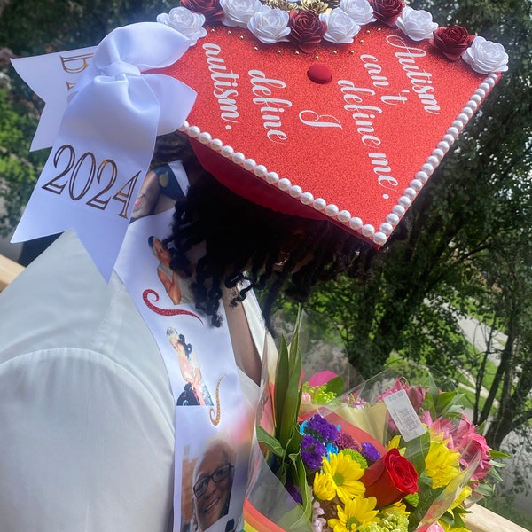 Custom Graduation Cap With BOW & BLING , 3D Paper Flowers, Graduation ...