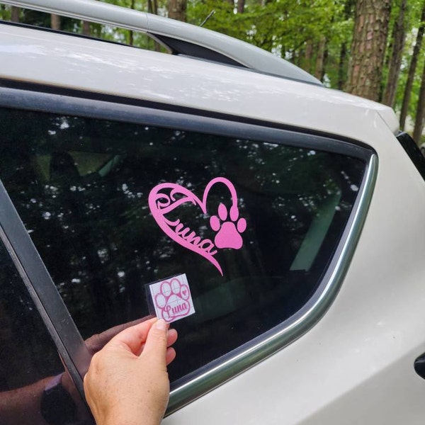 Paw Print Car Decal With Name, Heart Dog Lover Vinyl Decal for Car ...