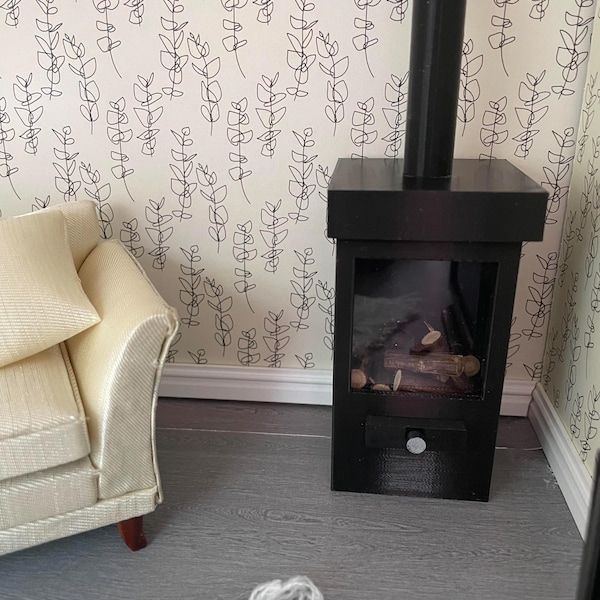 Dollhouse Modern Black Log Fire With Light, 1:12 Scale - Etsy
