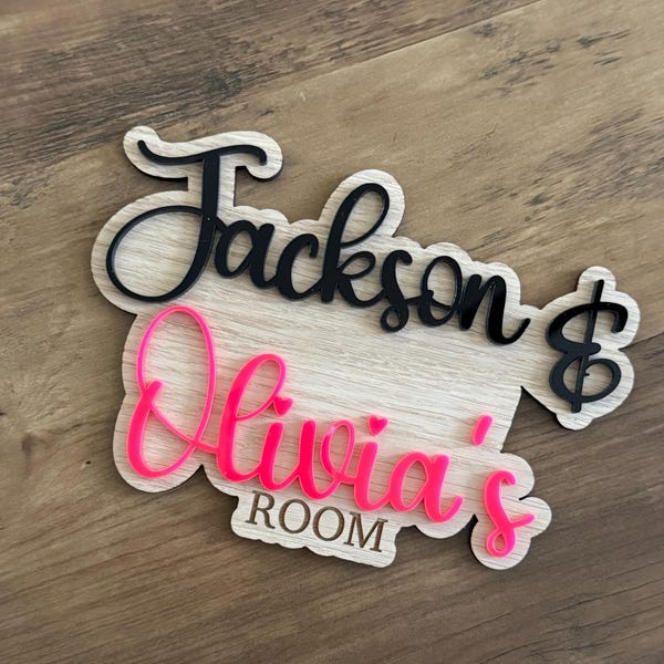 Personalised Siblings Name Bedroom Sign With 2 Colours, Door Plaque for ...
