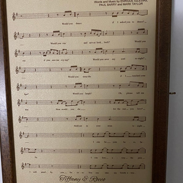 Leather Engraved Music Sheet, Personalized Framed Music Notes, 3rd ...