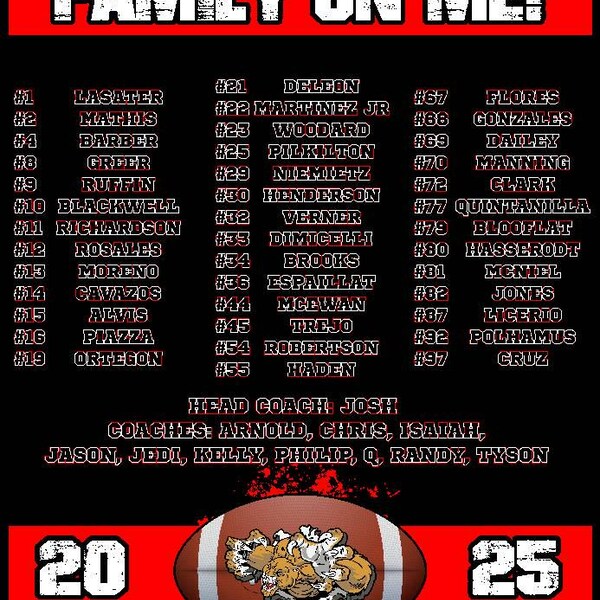 Football Shirt Back Custom PNG, Custom Football Roster Design, Shirt ...