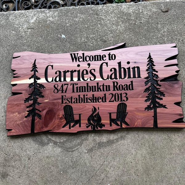 Custom Outdoor Wooden Sign, Personalized Cabin Decor Carved Wood Sign ...