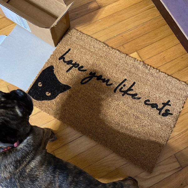 Hope You Like Cats Door Mat, Peeking Cat Mat, Housewarming Gift, Cat ...