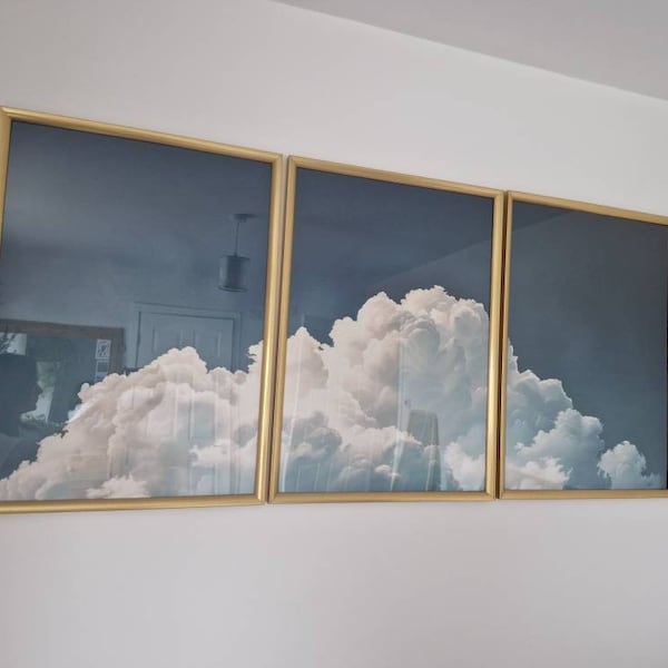 Blue Cloud Bedroom Wall Art Over the Bed Set of 3 Prints, White Cloud ...