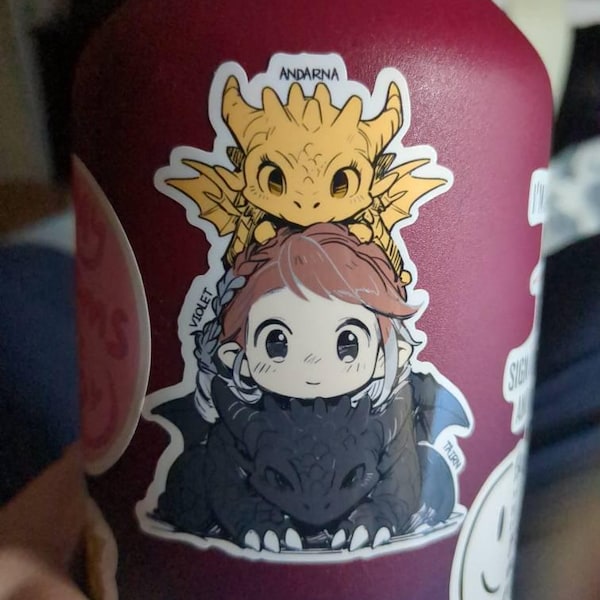 Fourth Wing Tairn Andarna Violet Sticker | Chibi Cute Stacked Heads - Etsy