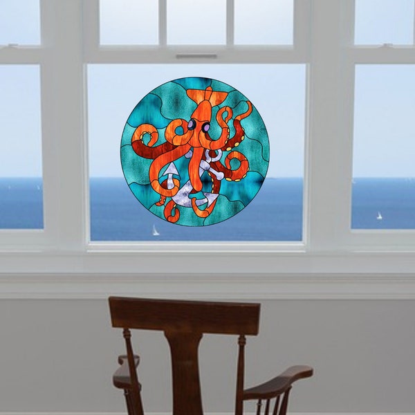 Squid and Anchor Navy Stained Glass Pattern Digital Download - Etsy