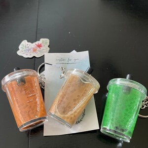 Custom Boba Milk Tea Liquid Drink W/ Ice Keychain Matcha Milk Tea ...