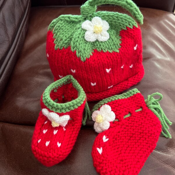 Knit Strawberry Fruit Hat; Adult, Toddler, Baby Caps; Mommy and Me ...