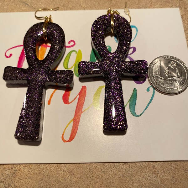 Purple/gold Ankh Earrings - Etsy