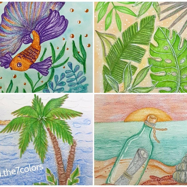 Tropical Summer Tiny Illustrations to Colour for Adults. Underwater ...