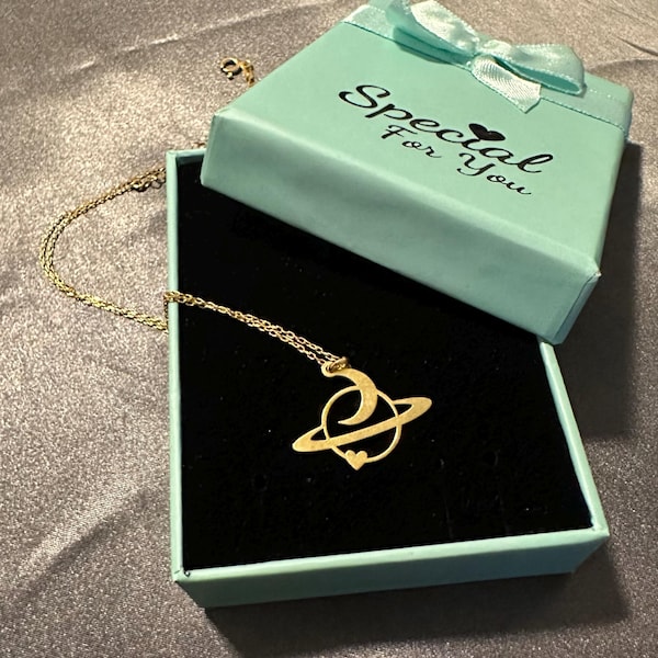 Moon and Saturn Planet Necklace, Gold Saturn Pendant, Crescent Moon ...