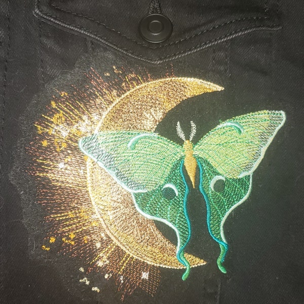 Midnight Luna Moth Crescent Moon Iron on Embroidery Patch Mtcoffinz ...