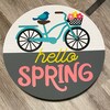 Hello Spring Bicycle Sign, Round Door Hanger Svg, Glowforge Laser Cut ...