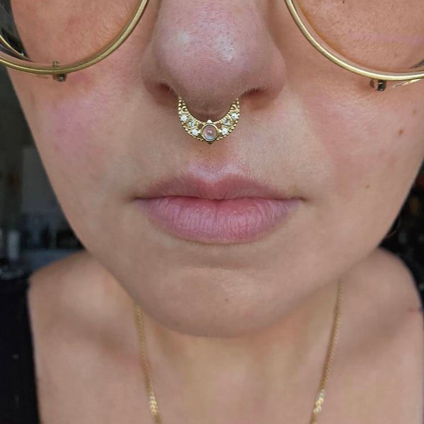 14K Solid Gold Natural Opal Sun Shape Stud/half Sun Cartilage Helix ...