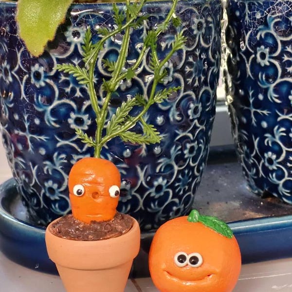 Funny Face Carrot Handmade Clay Sculpture Wall Art, Silly Clay, Food ...