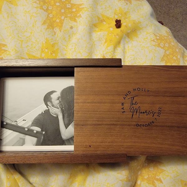 4x6" Wood Photo Memory Box - Wedding or Engagement Print Storage ...