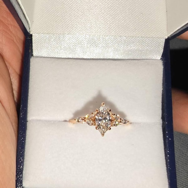 Marquise Diamond Engagement Ring Knife Edge Shank Ring Genuine Lab ...