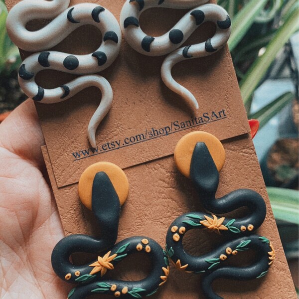 Snake Earrings, Black Snake, Polymer Clay Earrings, Garden Serpent ...