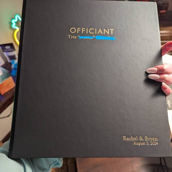 Officiant Binder With Natural Linen Personalized Gold Embossed Wedding ...