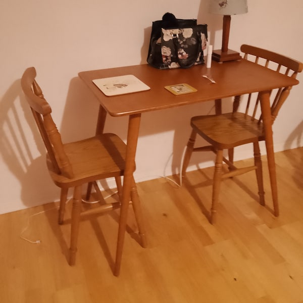Small Walnut Wood Retro Dining Table for Kitchen, Narrow Mid Century ...